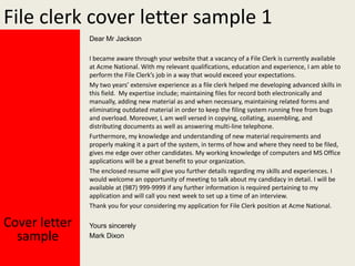 File clerk cover letter | PPT