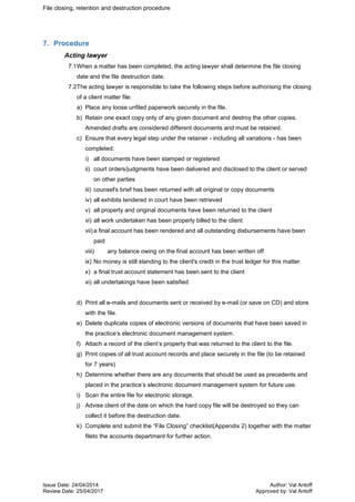 File closing, retention and destruction procedure for law firms | DOCX