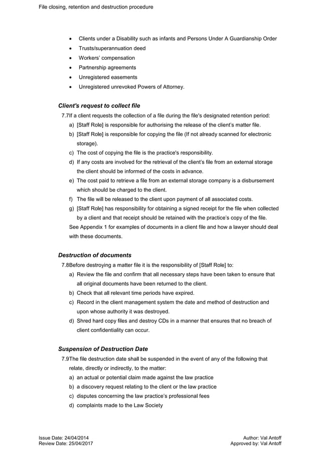 File closing, retention and destruction procedure for law firms | DOCX ...