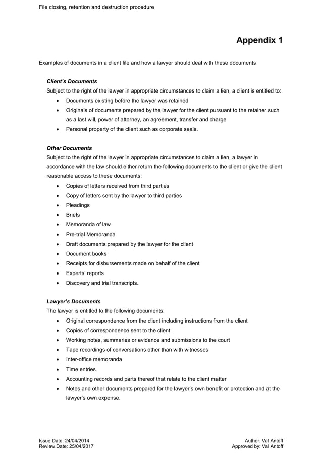 File closing, retention and destruction procedure for law firms | DOCX ...