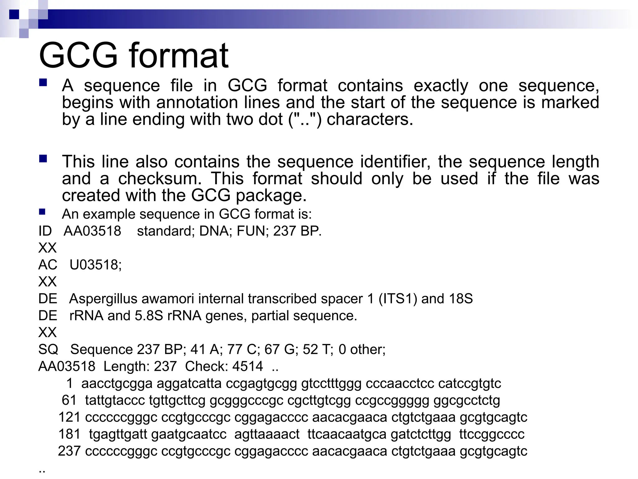 Nucleotides Sequence file formats for Bioinformatics | PPT
