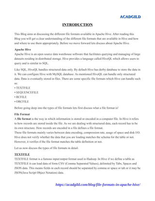 ACADGILD:: HADOOP LESSON - File formats in apache hive | PDF