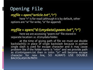 FILE HANDLING in python to understand basic operations. | PPTX ...