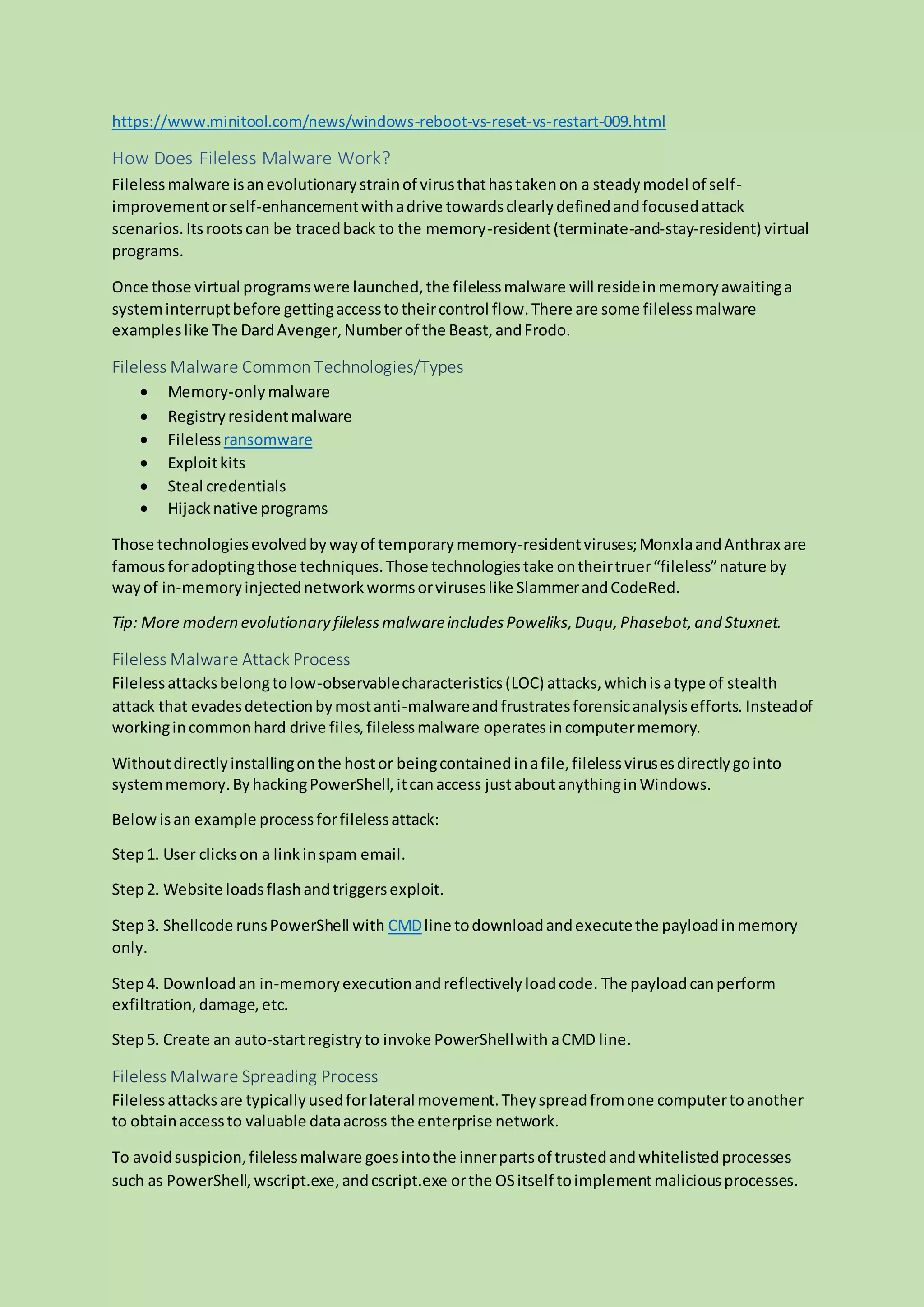 Fileless malware | PDF