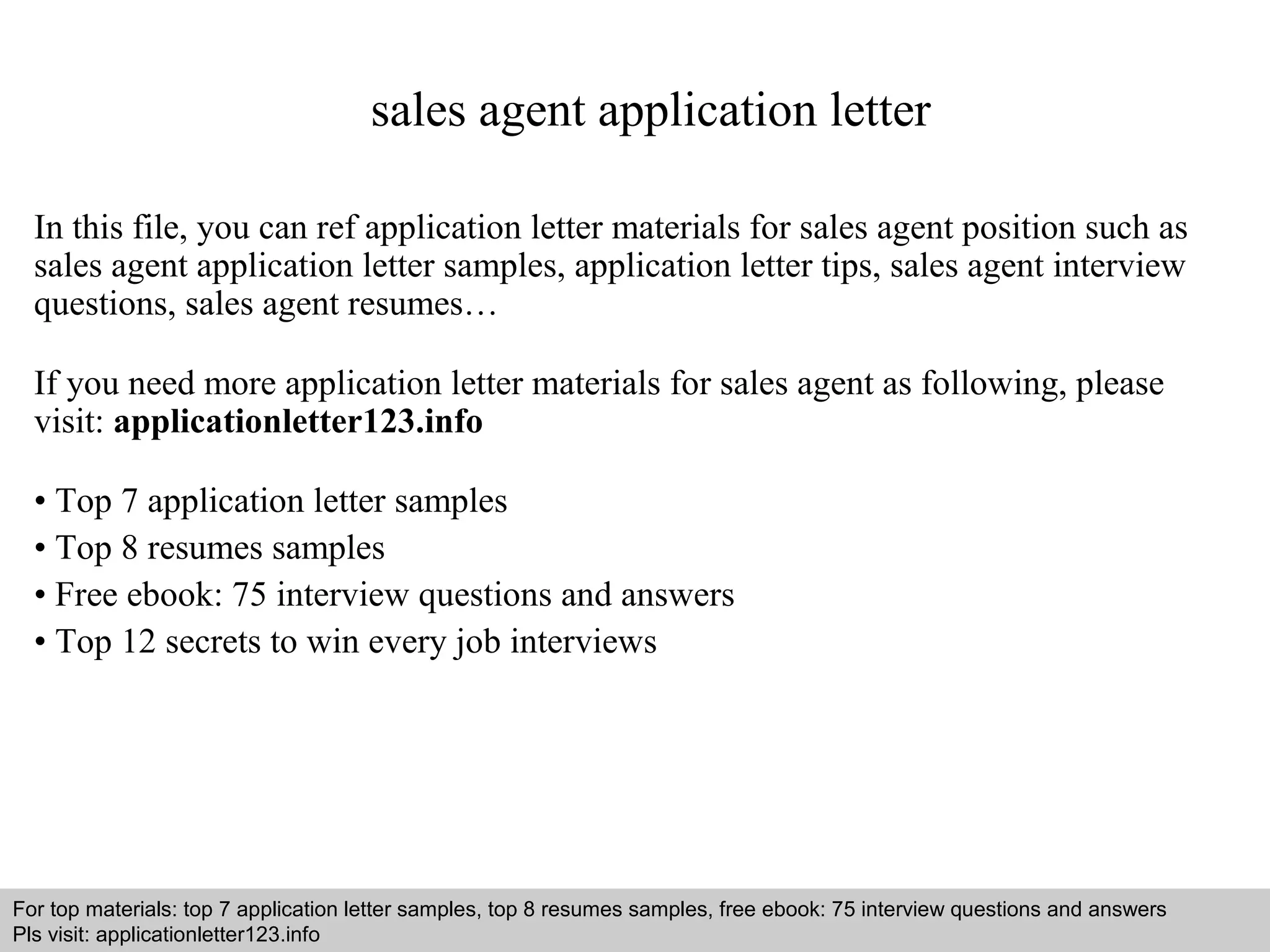 sales agent application letter | PPT