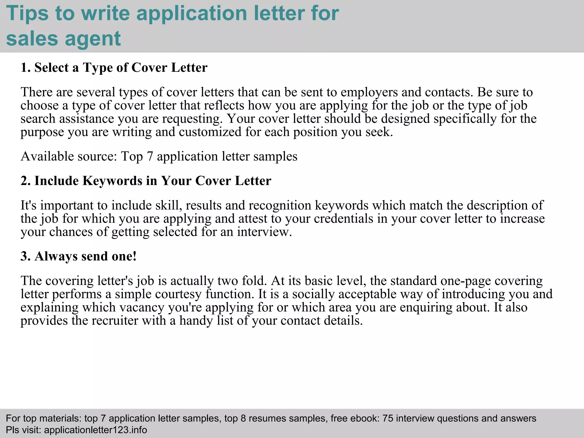 sales agent application letter | PPT