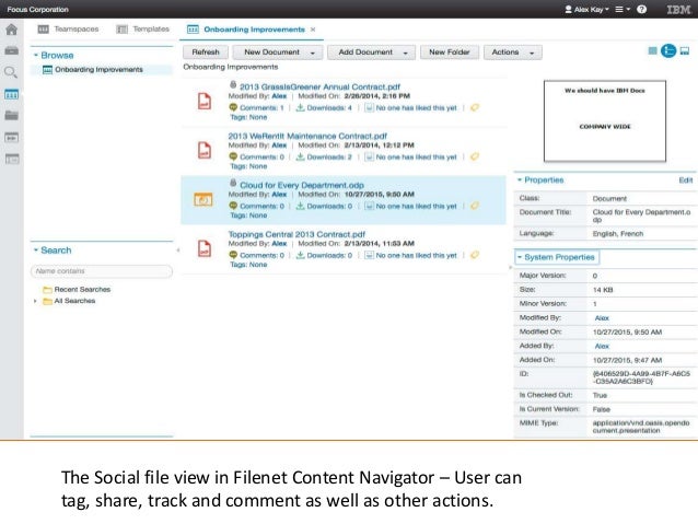 IBM Filenet Content Navigator + IBM Docs screen demo