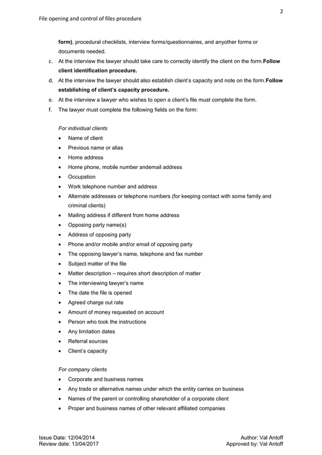 File opening and control of files procedure | DOCX