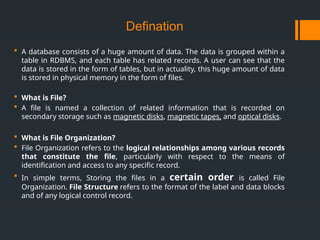 file organization ppt on dbms types of f | PPT