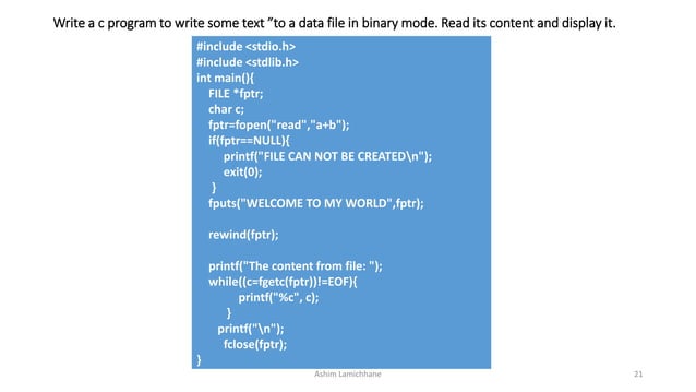UNIT 10. Files and file handling in C | PPTX