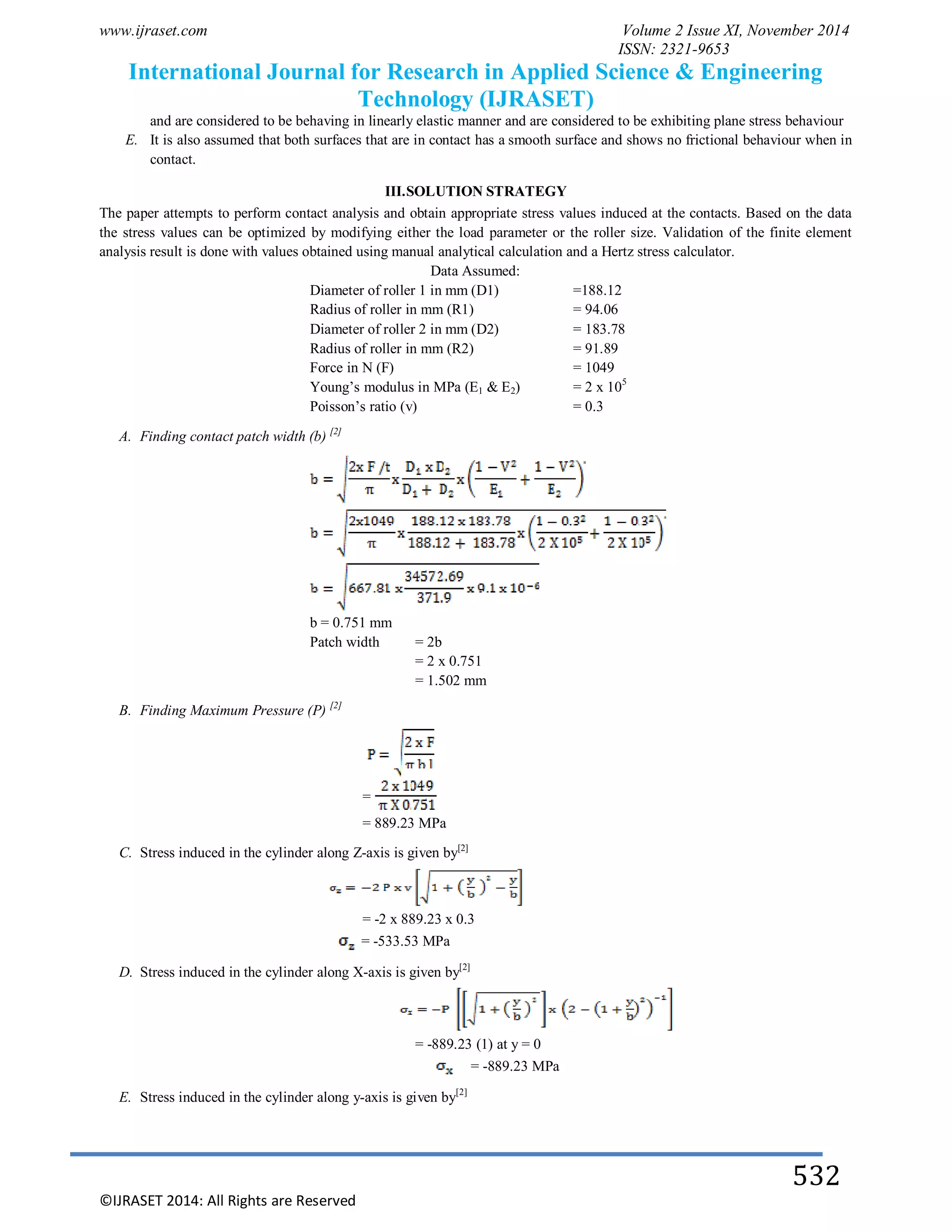 Hertz Contact Stress Analysis and Validation Using Finite Element Analysis | PDF