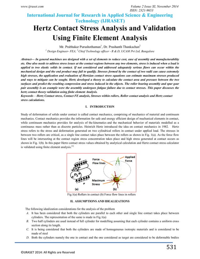 Hertz Contact Stress Analysis and Validation Using Finite Element Analysis | PDF | Physics | Science