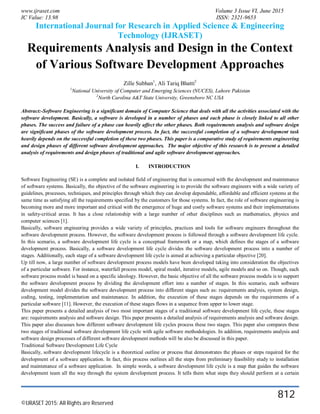 Requirements Analysis and Design in the Context of Various Software ...