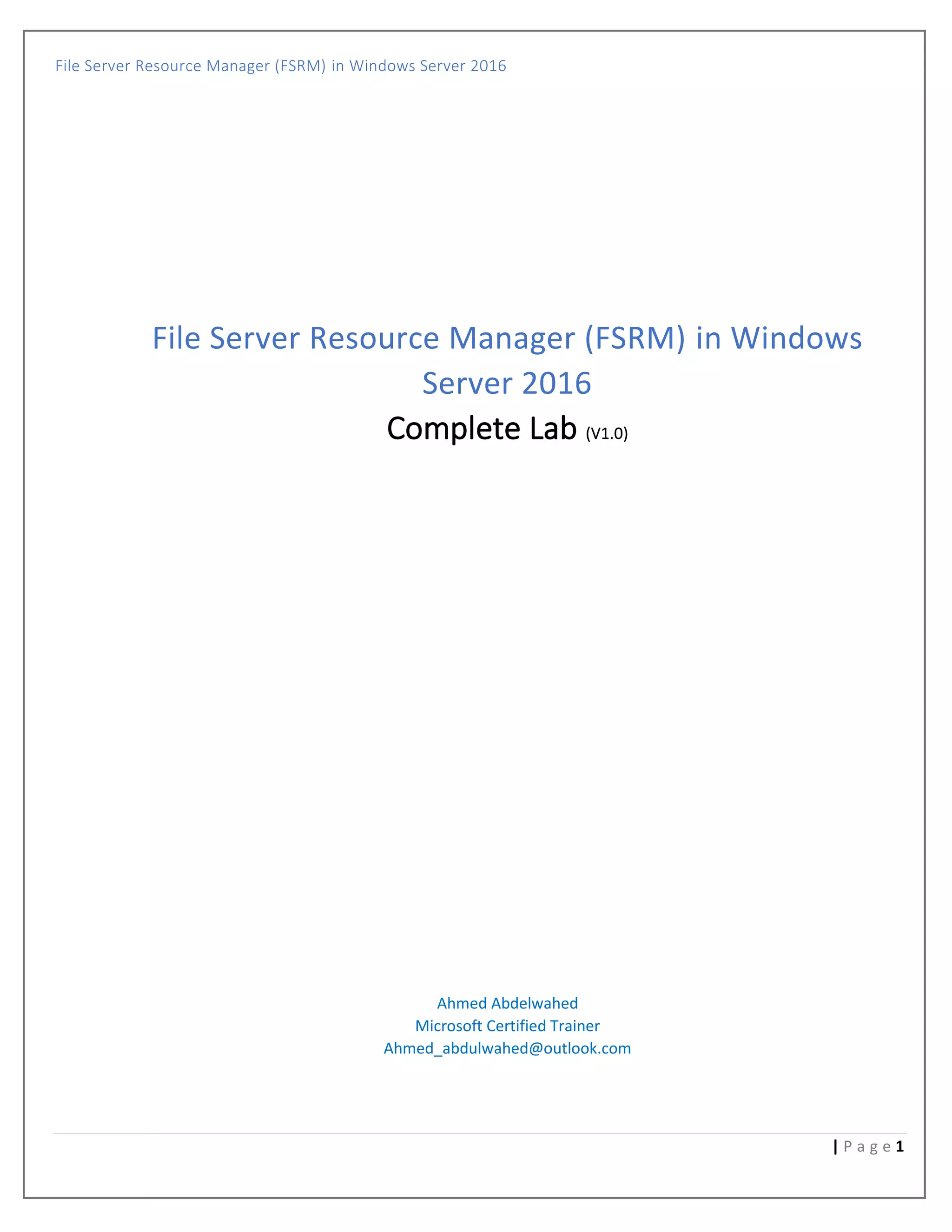 File Server Resource Manager Fsrm In Windows Server 2016 Pdf