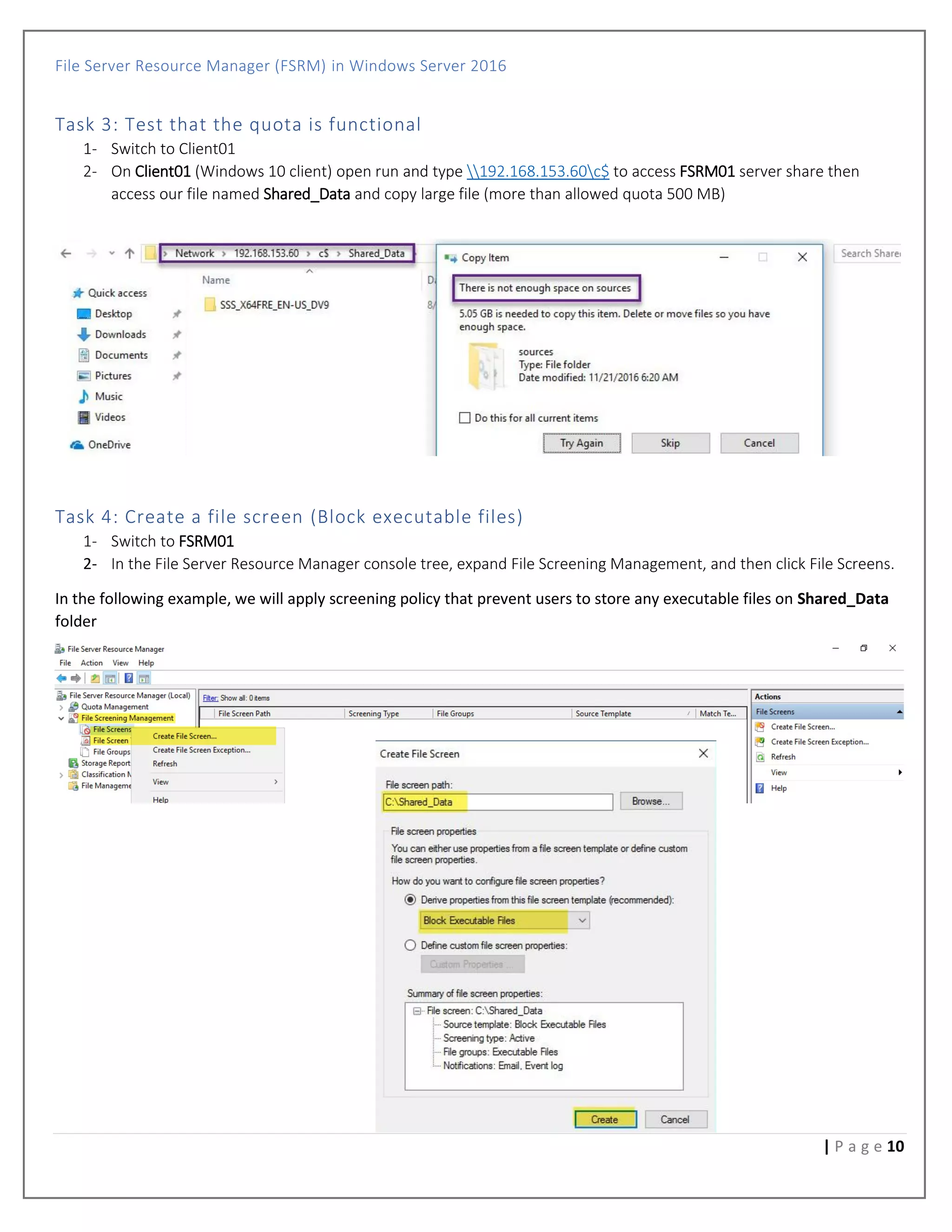 File server resource manager (fsrm) in windows server 2016 | PDF