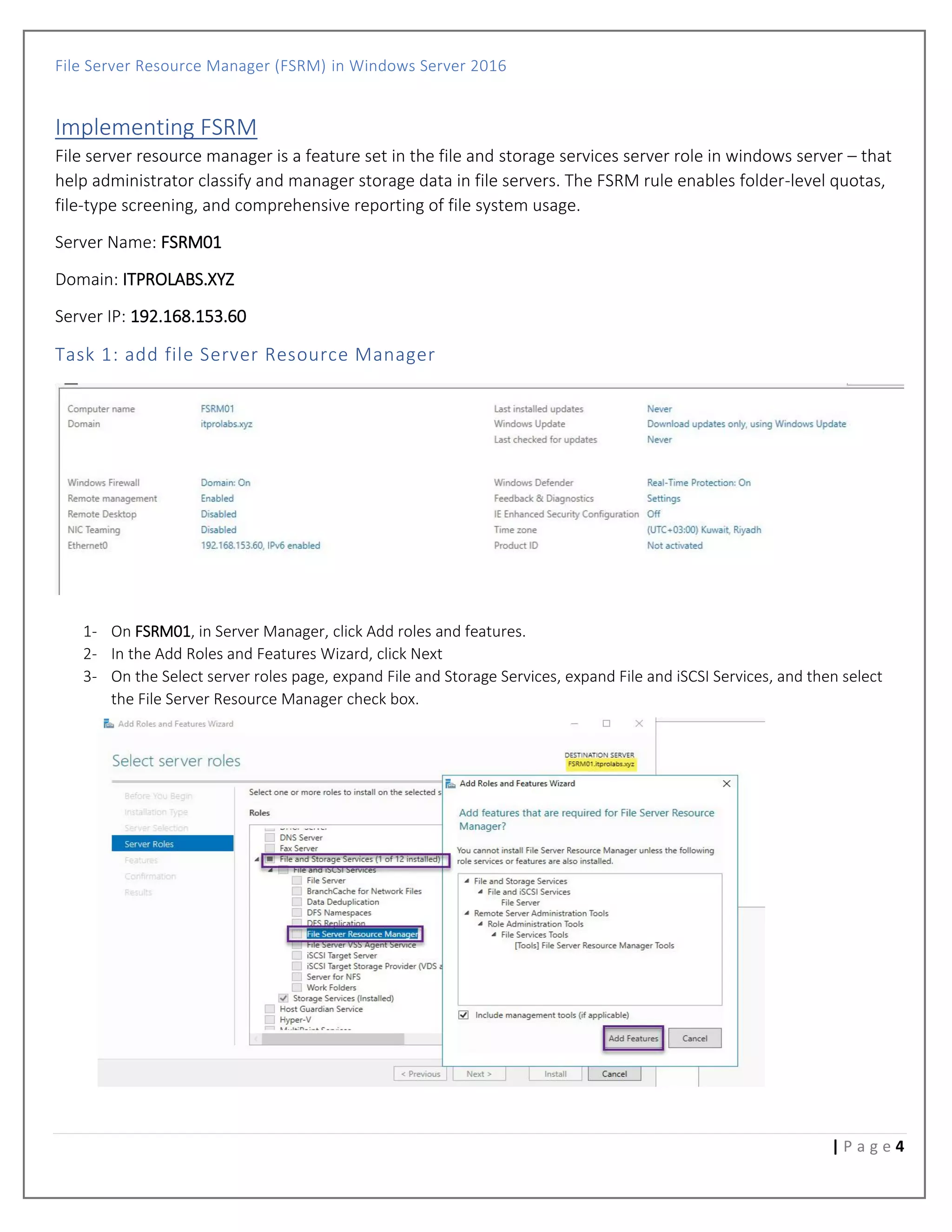 File server resource manager (fsrm) in windows server 2016 | PDF