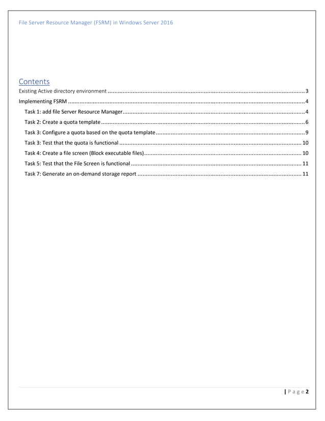 File server resource manager (fsrm) in windows server 2016 | PDF
