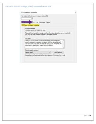 File server resource manager (fsrm) in windows server 2016 | PDF