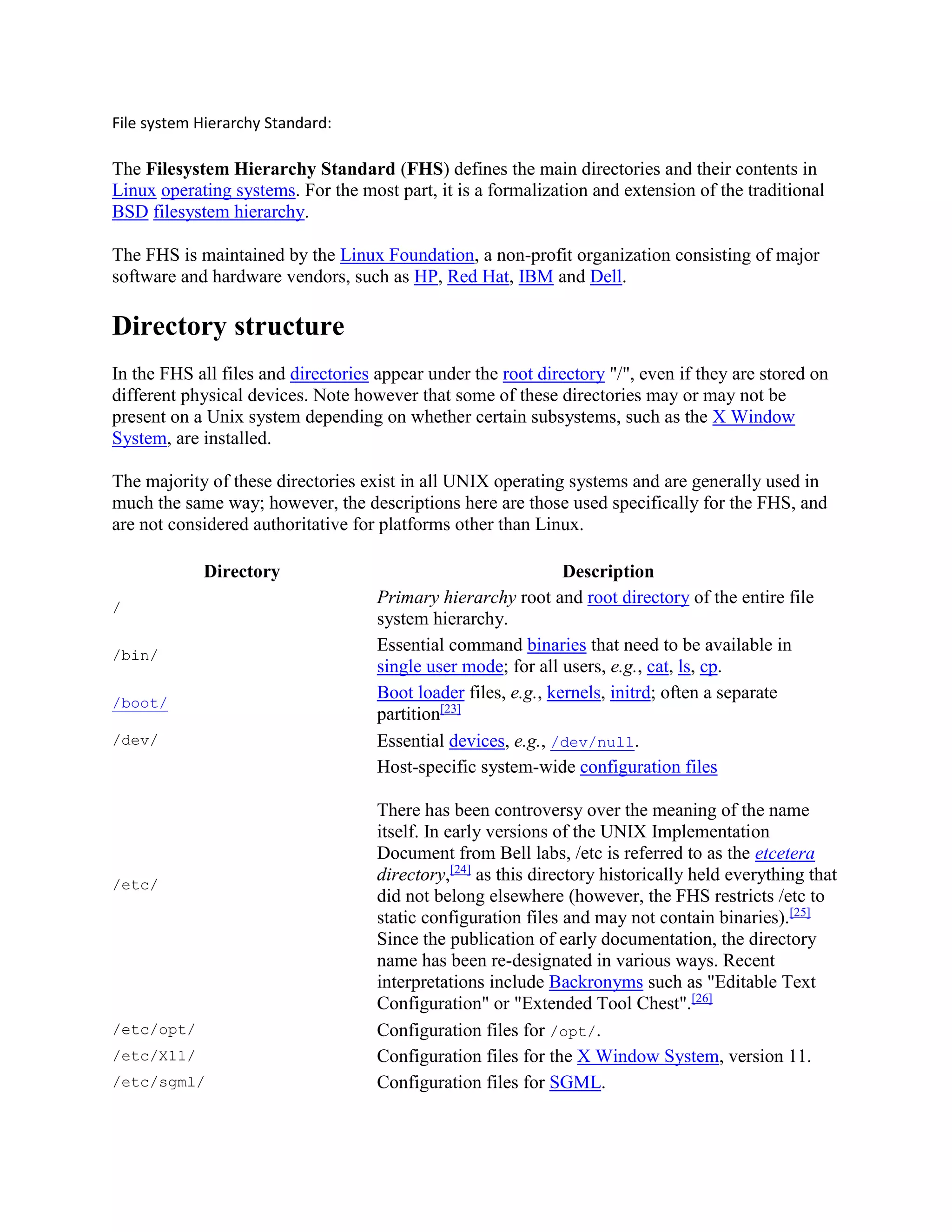 File System Hierarchy Standard Docx Operating Systems Computer Software And Applications