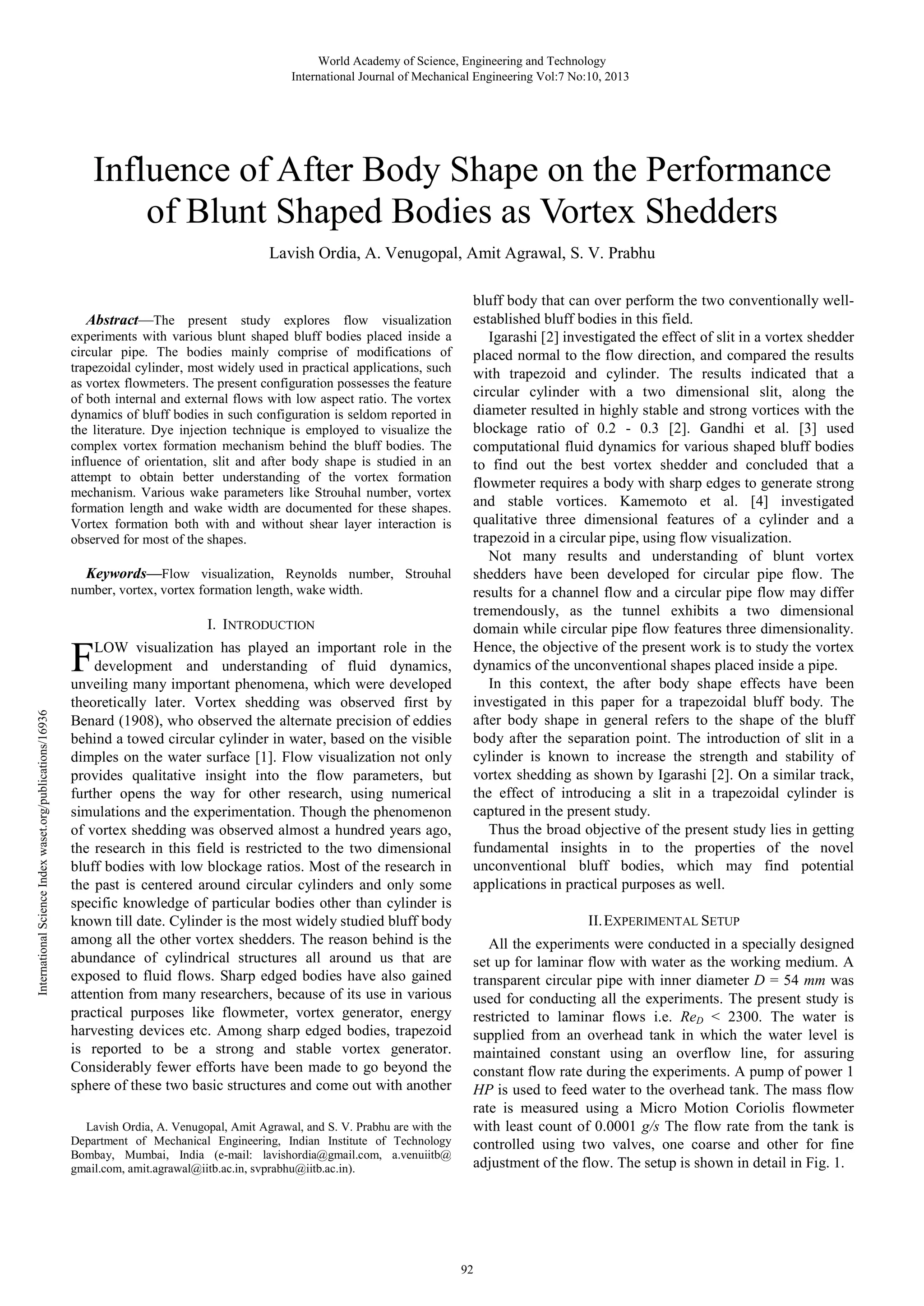 Vortex Shedding Study using Flow visualisation | PDF
