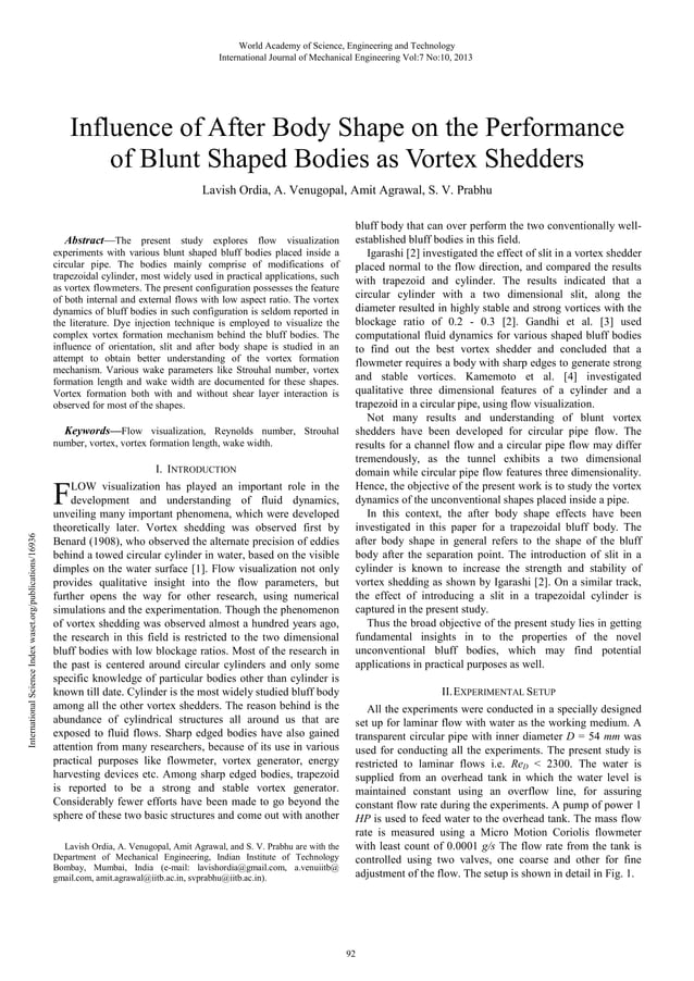 Vortex Shedding Study using Flow visualisation | PDF | Physics | Science