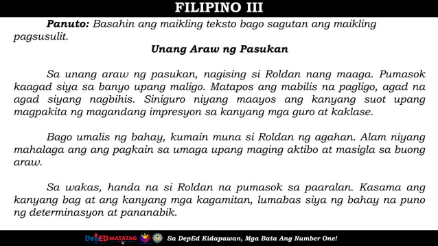 FILIPINO 3 - QUARTER 4 - PAGBUO NG BUOD O LAGOM TUNGKOL SA KWENTONG ...