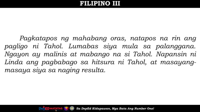 FILIPINO 3 - QUARTER 4 - PAGBUO NG BUOD O LAGOM TUNGKOL SA KWENTONG ...