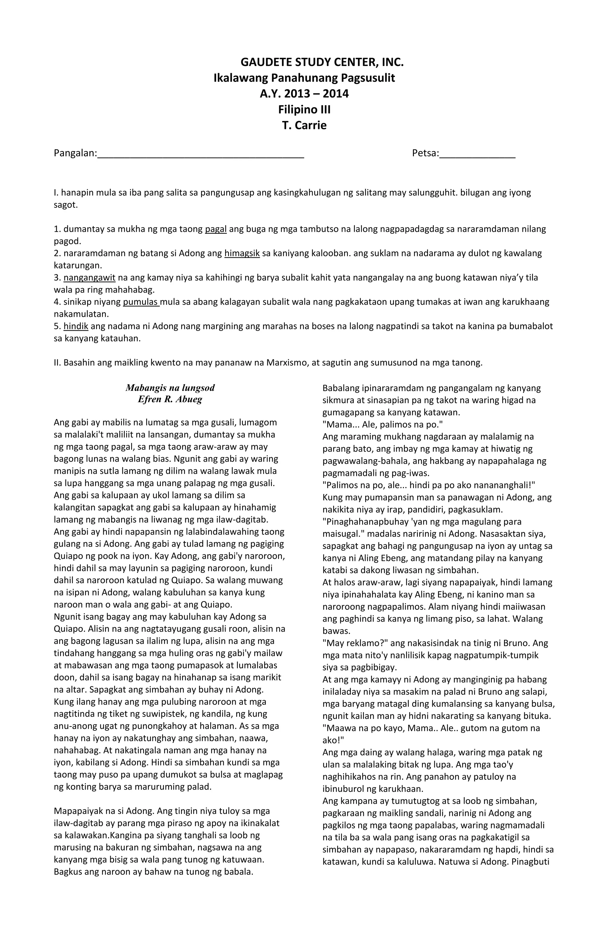 2nd Quarter Filipino III | DOCX