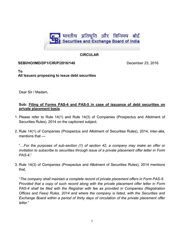 Filing of forms pas 4 and pas-5 in case of issuance of debt securities ...