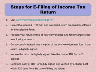 Filing of income tax return including e filing - sanjeev copy | PPTX