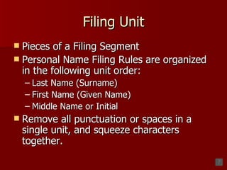 Filing Vocabulary & Rules 1 5 | PPT