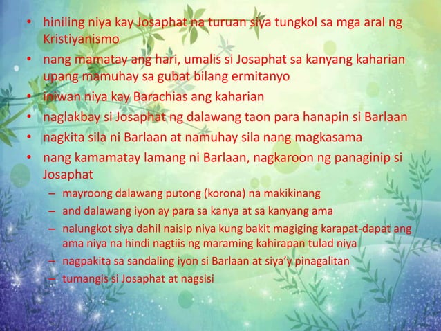 Barlaan At Josaphat Buod, Tauhan, Tagpuan, at Aral | PPTX