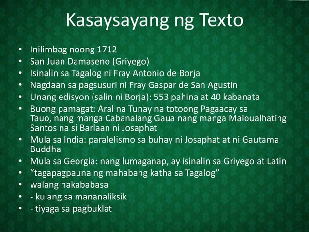 Barlaan At Josaphat Buod, Tauhan, Tagpuan, at Aral | PPTX