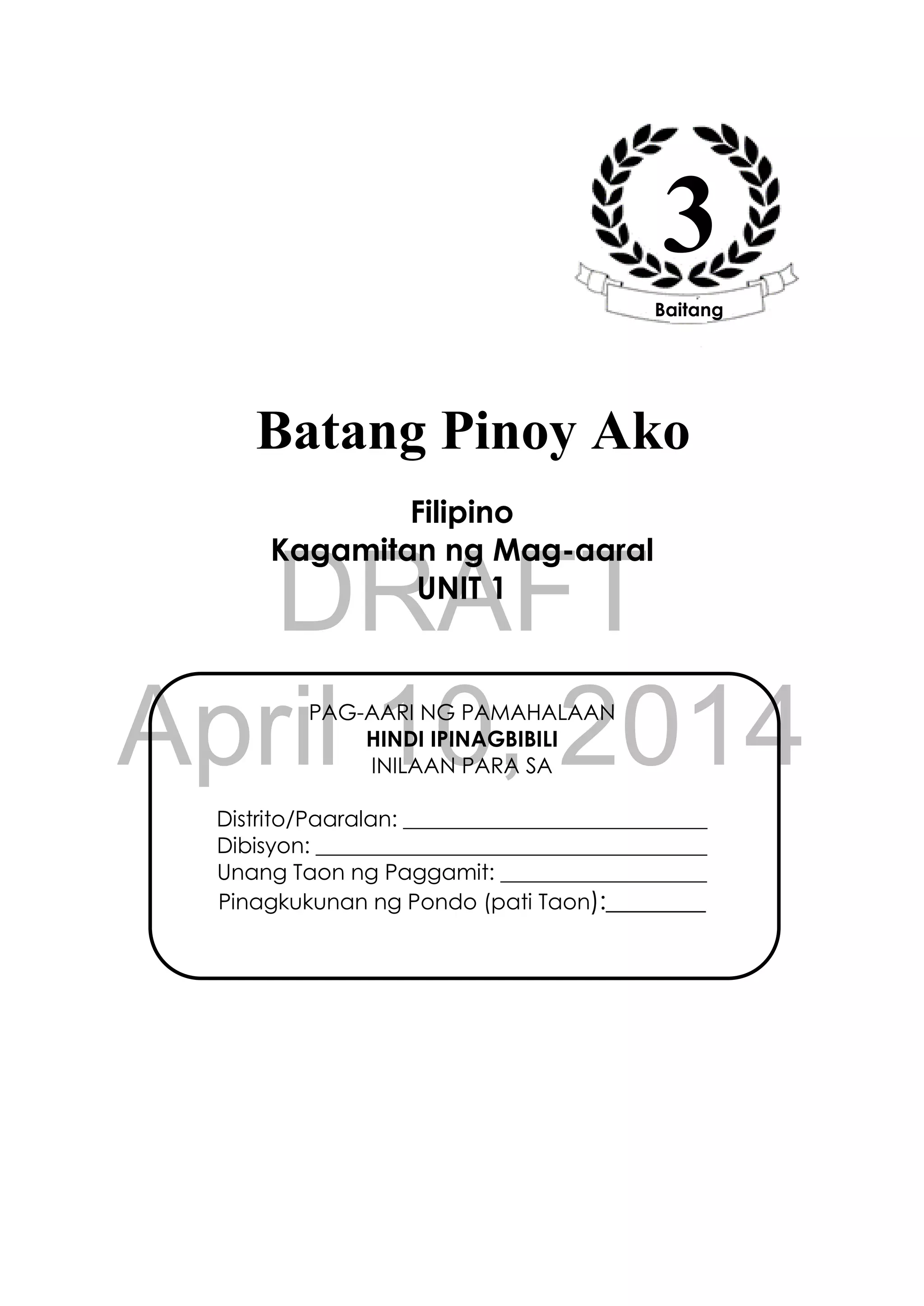 K TO 12 GRADE 3 LEARNER’S MATERIAL IN FILIPINO | PDF