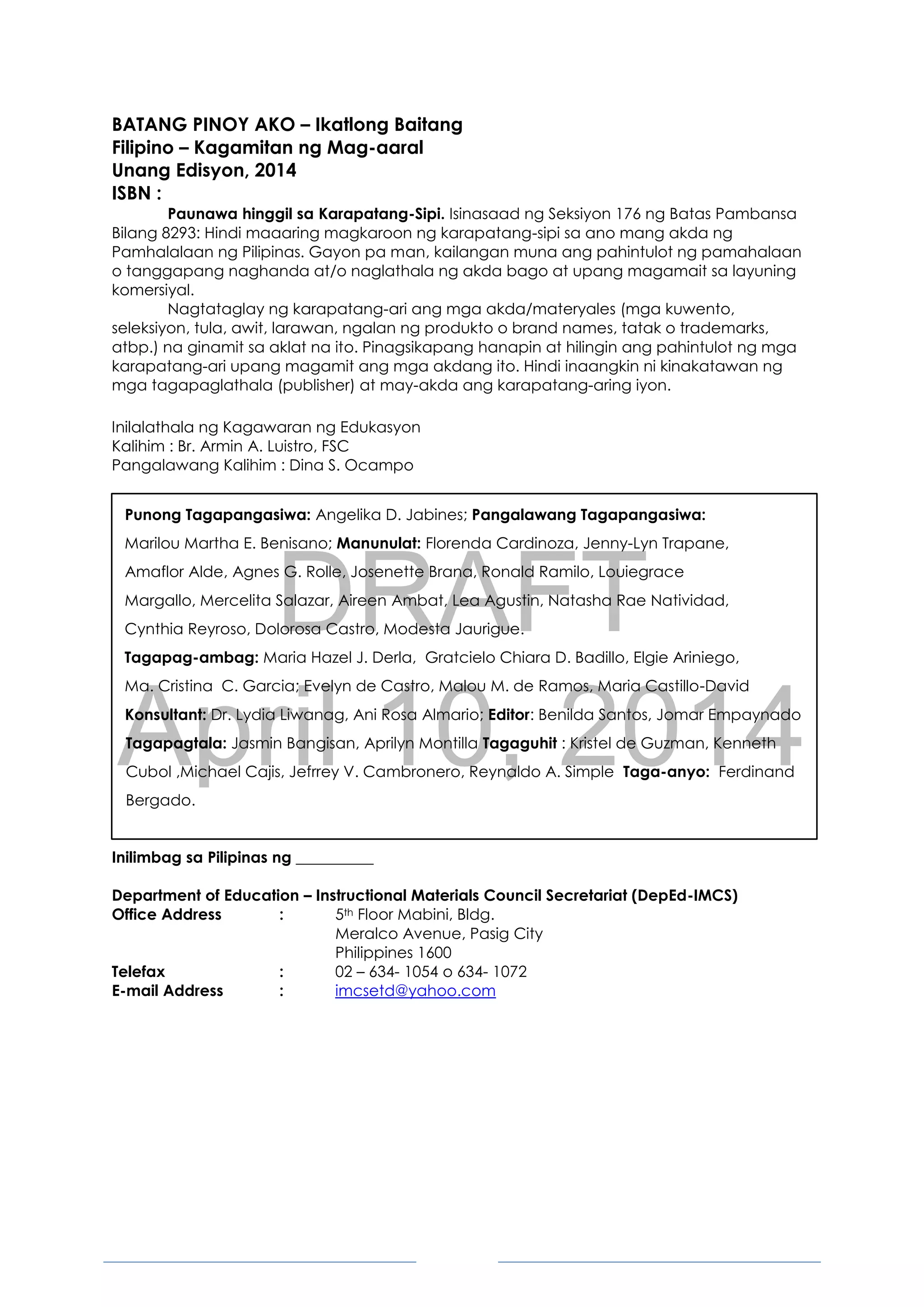 K TO 12 GRADE 3 LEARNER’S MATERIAL IN FILIPINO | PDF