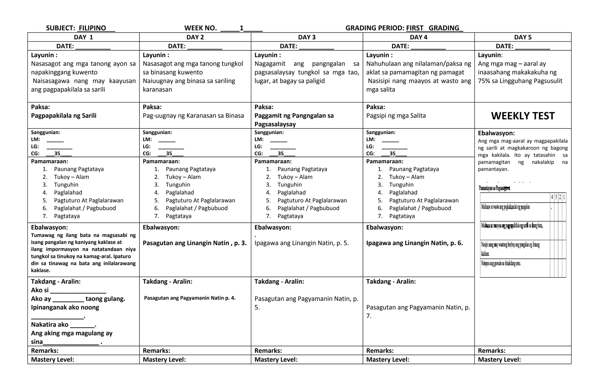 DLL in Grade 3 Filipino | PDF