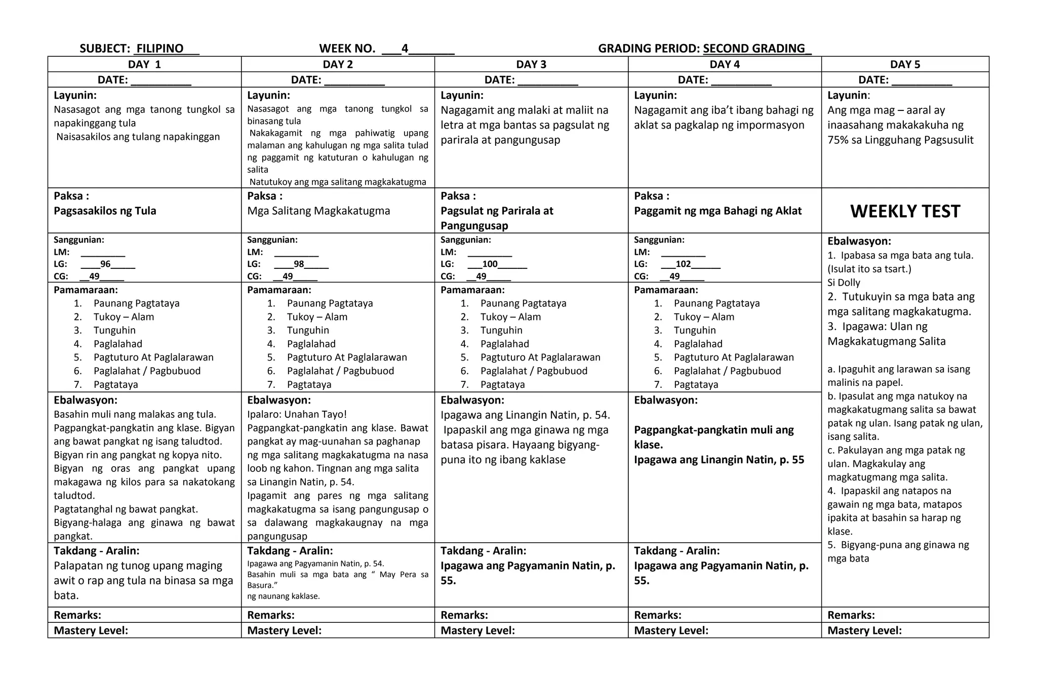 DLL in Grade 3 Filipino | PDF
