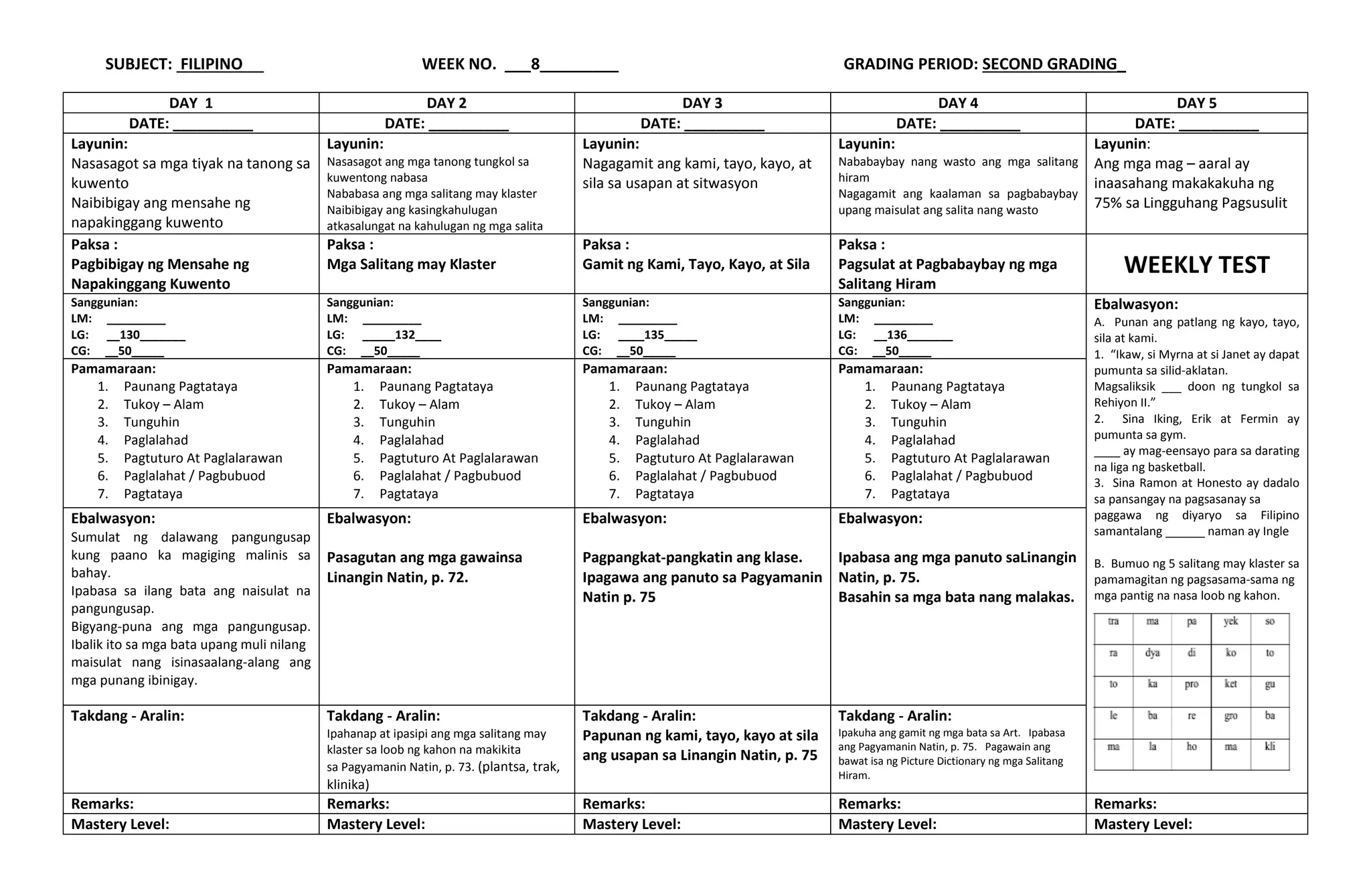 DLL in Grade 3 Filipino | PDF