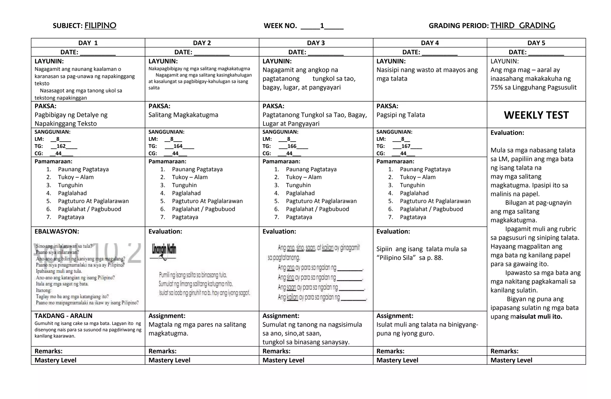DLL in Grade 3 Filipino | PDF