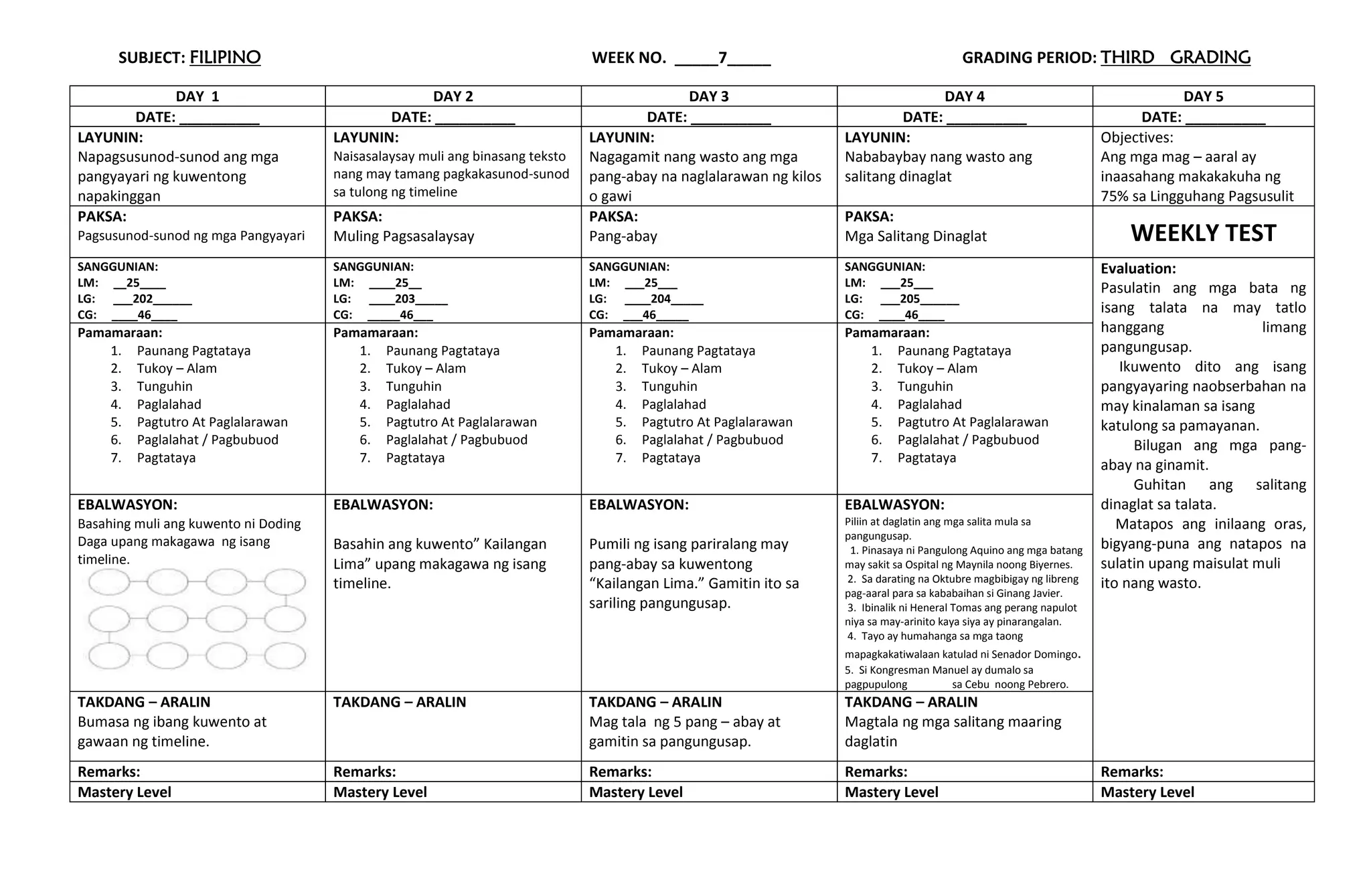 DLL in Grade 3 Filipino | PDF
