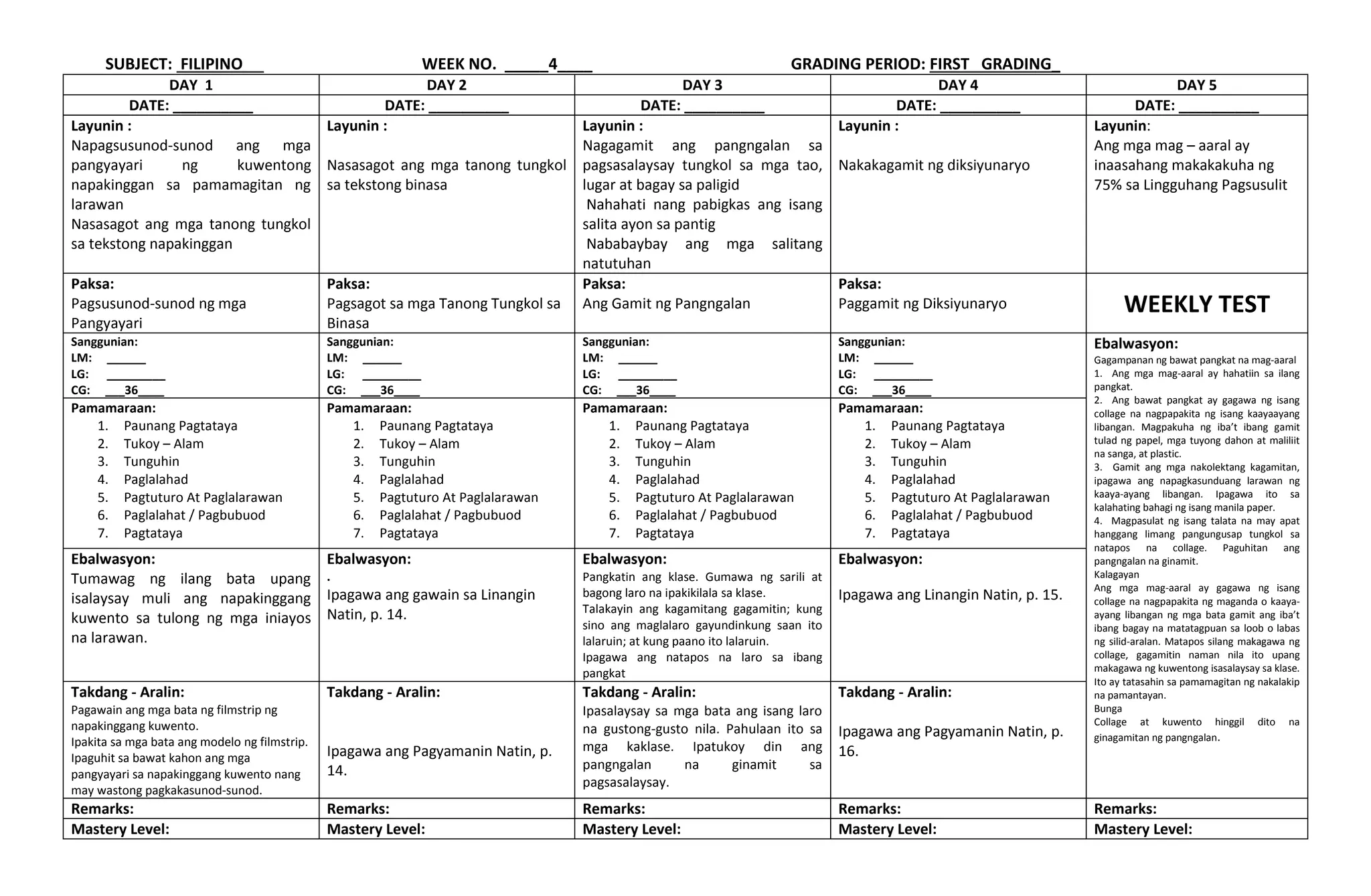 DLL in Grade 3 Filipino | PDF