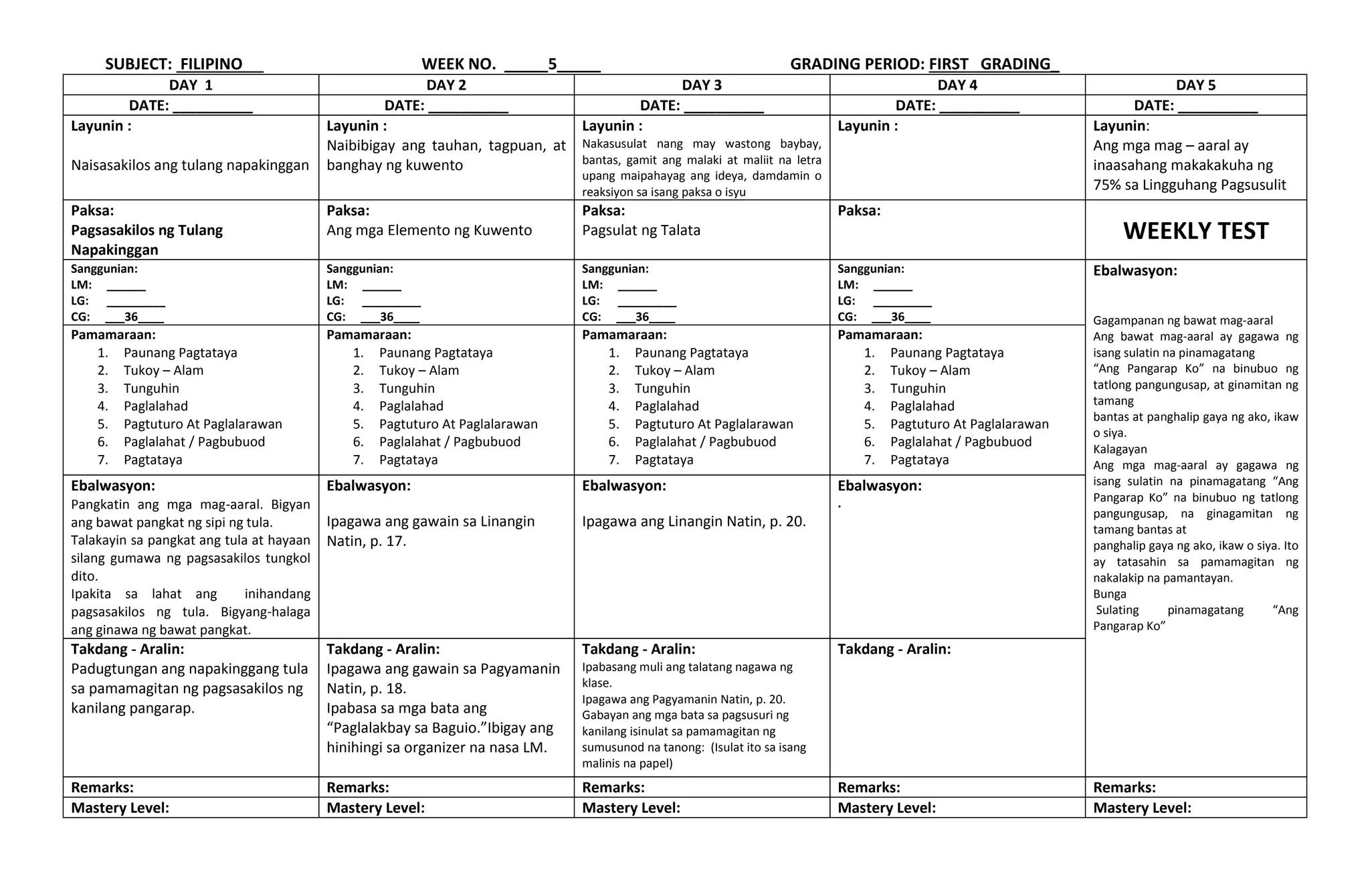 DLL in Grade 3 Filipino | PDF