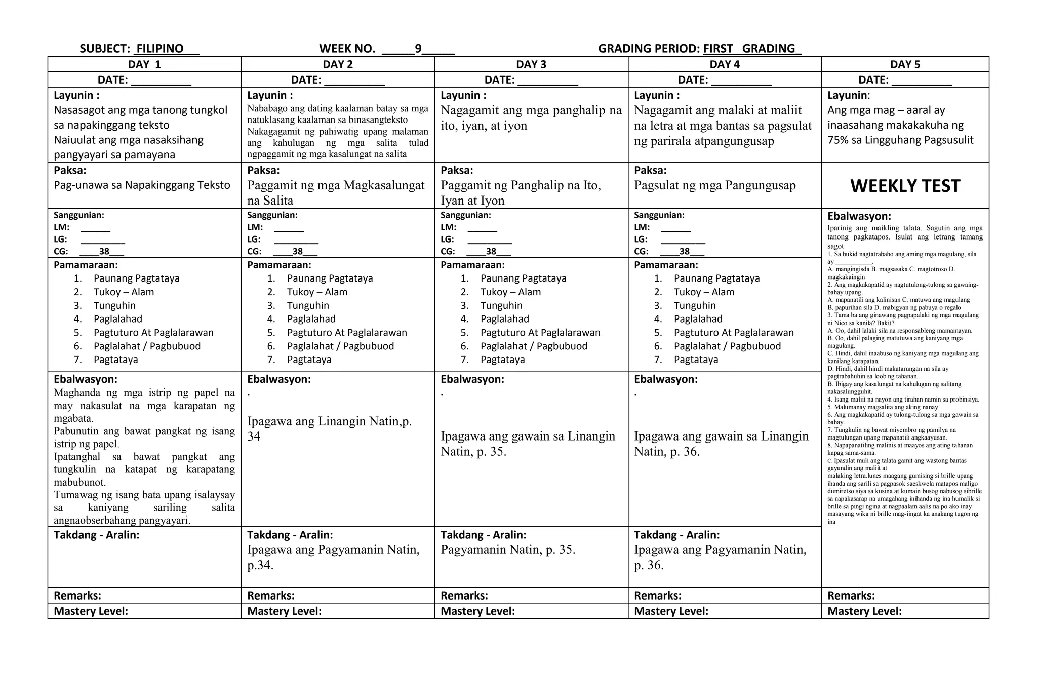DLL in Grade 3 Filipino | PDF