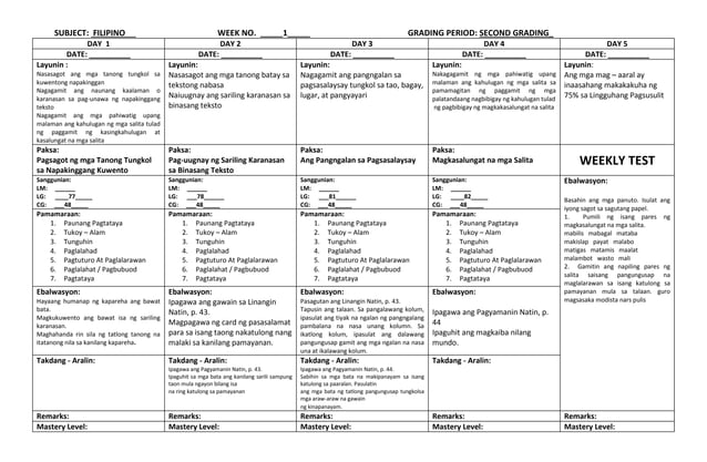 DLL in Grade 3 Filipino | PDF