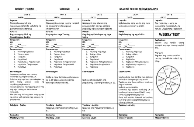 DLL in Grade 3 Filipino | PDF