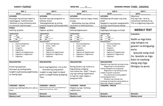 DLL in Grade 3 Filipino | PDF