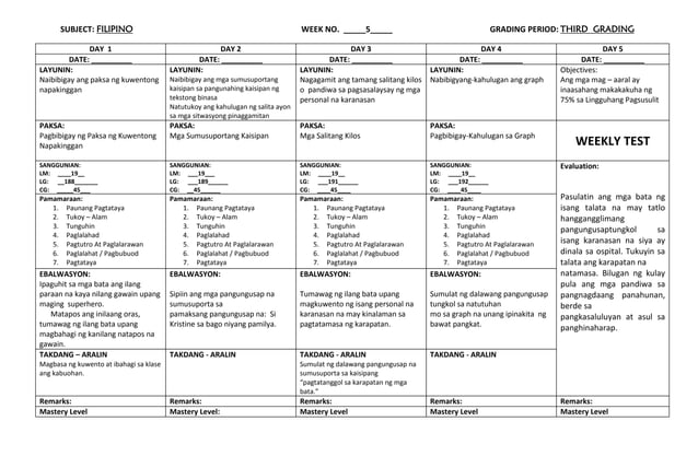 DLL in Grade 3 Filipino | PDF