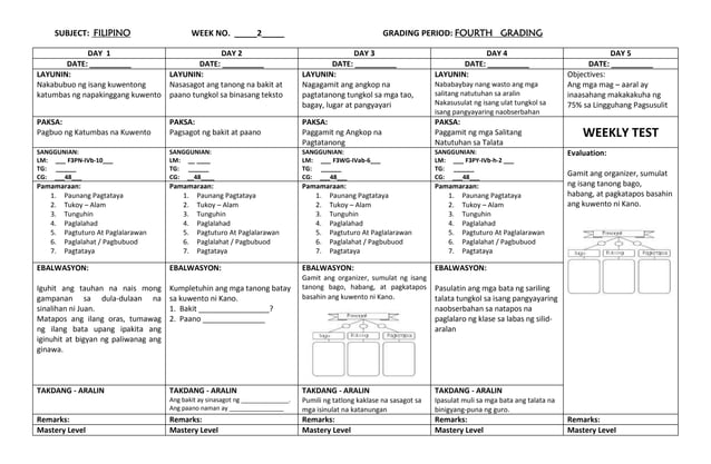 DLL in Grade 3 Filipino | PDF