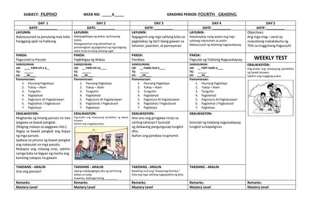 DLL in Grade 3 Filipino | PDF
