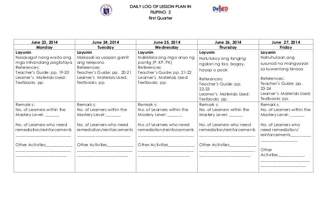 K to 12 Grade 2 DLL Filipino (Q1 – Q4)